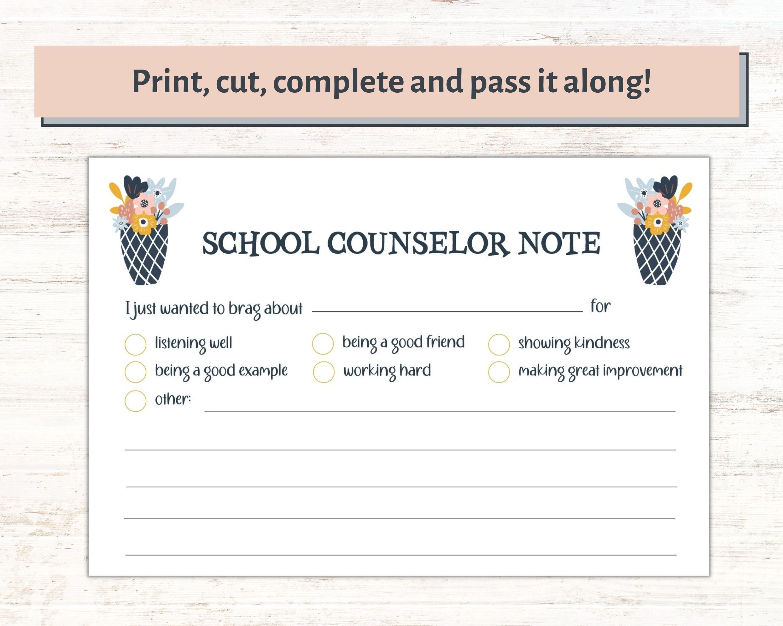 Boho School Counselor Note Printable: Student Recognition (digital ...