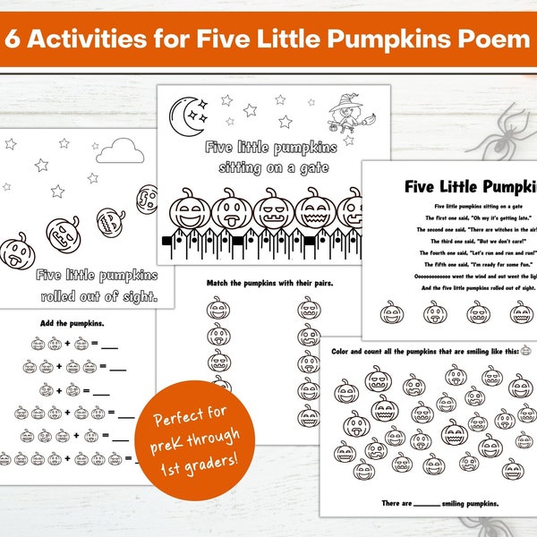 Five Little Pumpkin Printable - Etsy