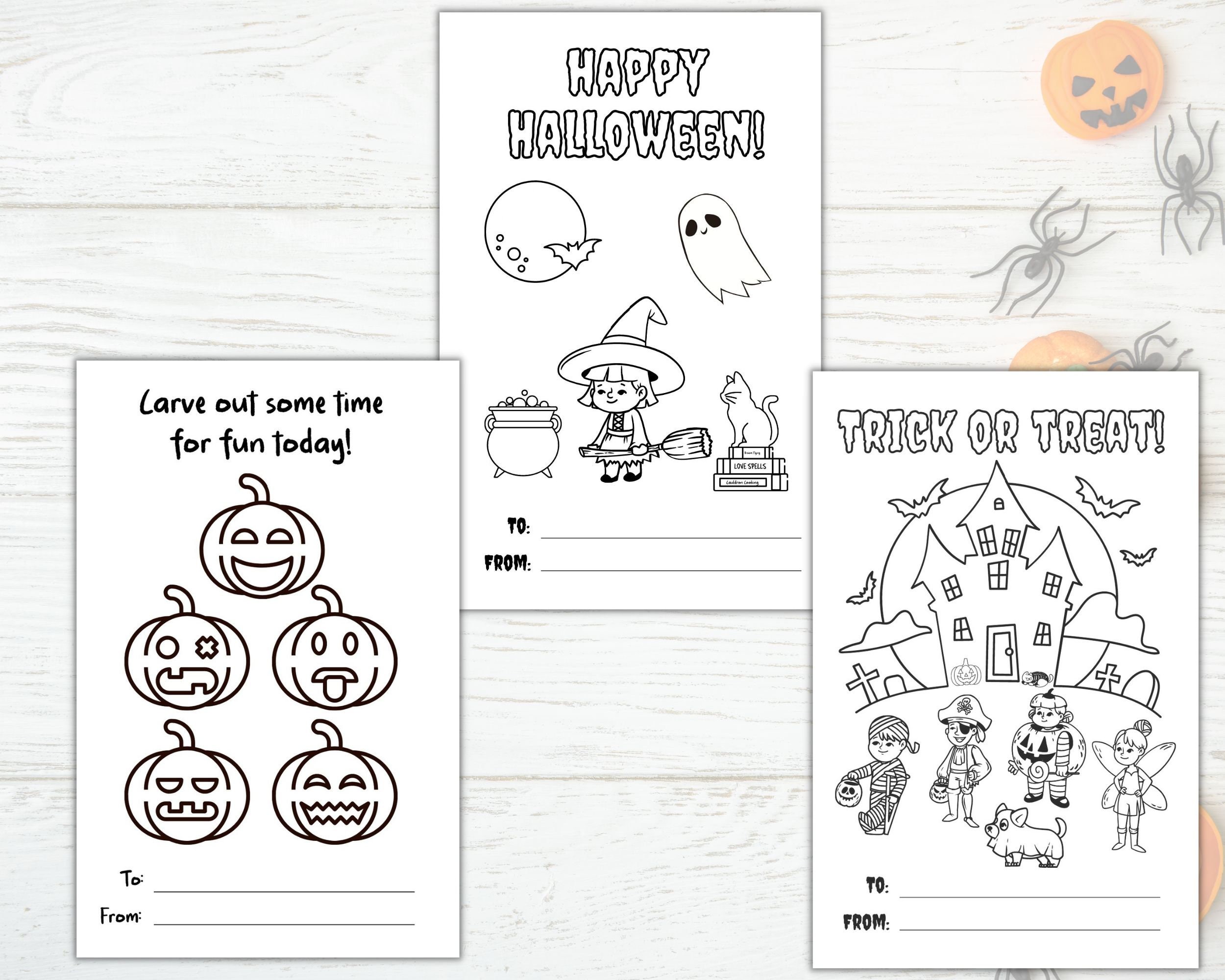 Halloween Coloring Cards Printable | Halloween Class Party Activity ...