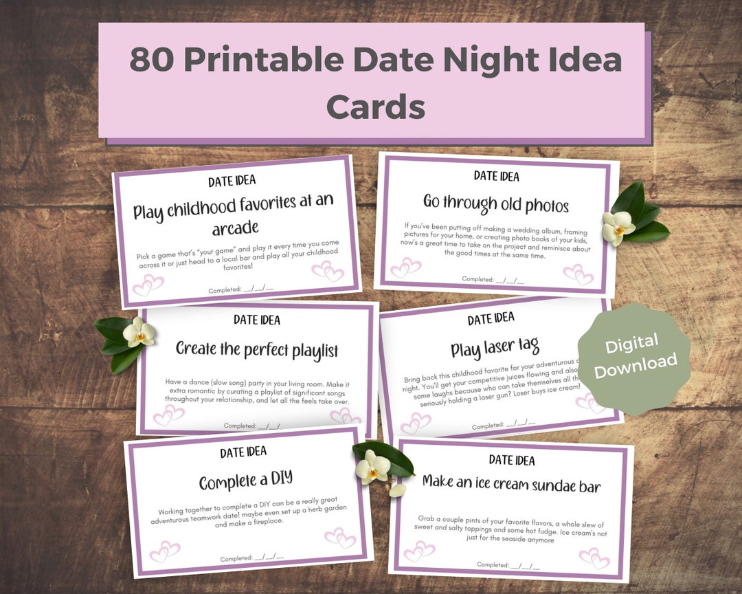 80 Printable Date Night Cards for Couples, Date Night Jar, Date Night ...