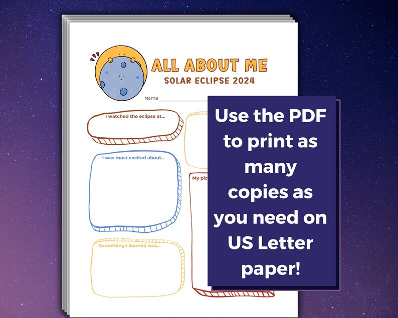 Printable Eclipse 2024 Worksheet for Children Preschool Eclipse Sheet ...