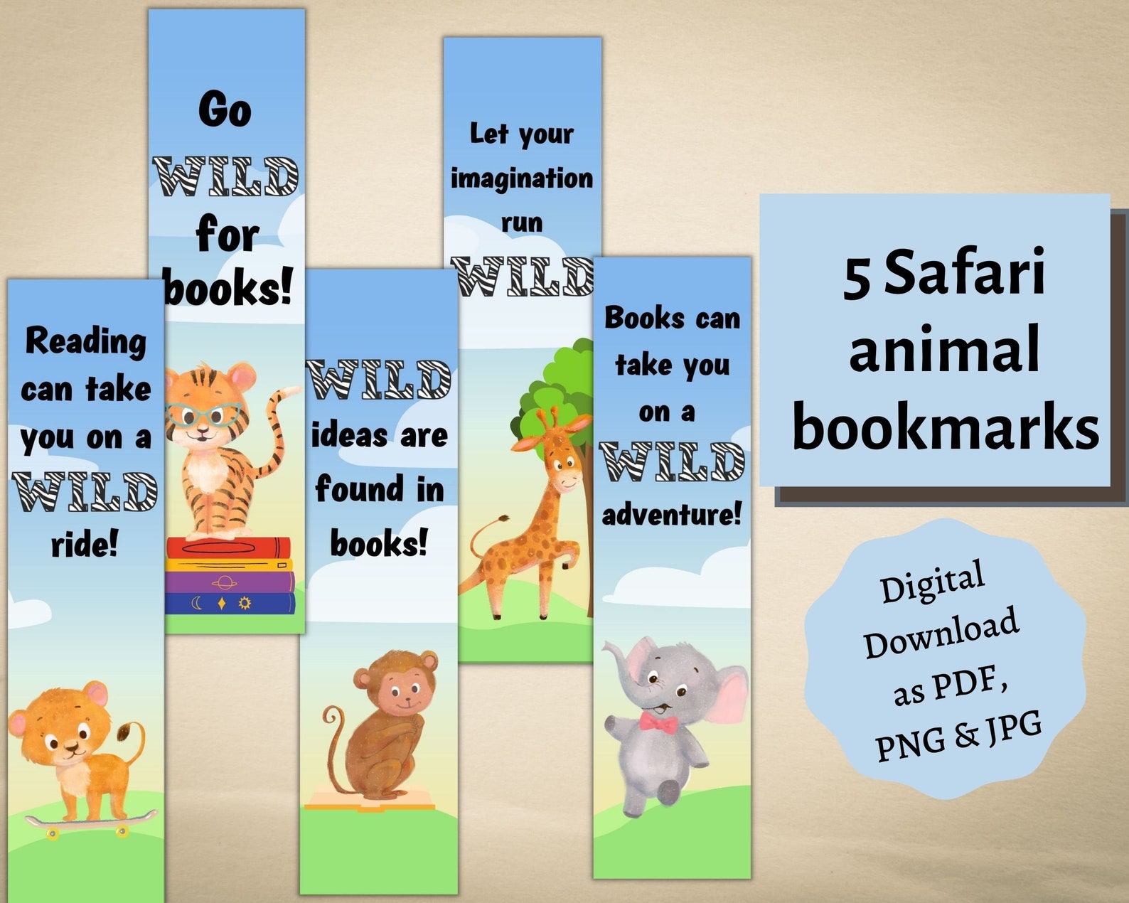 Printable Bookmarks for Kids Printable Safari Bookmarks - Etsy
