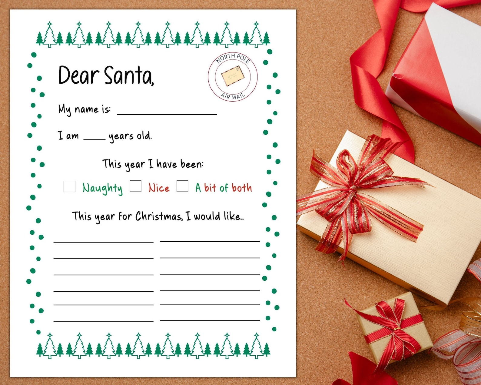 Letter to Santa Printable Christmas Gift Wish List Printable Template ...