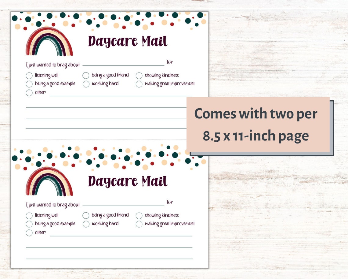 Daycare Note Printable Daycare Mail Boho Daycare Brag Card Daycare ...