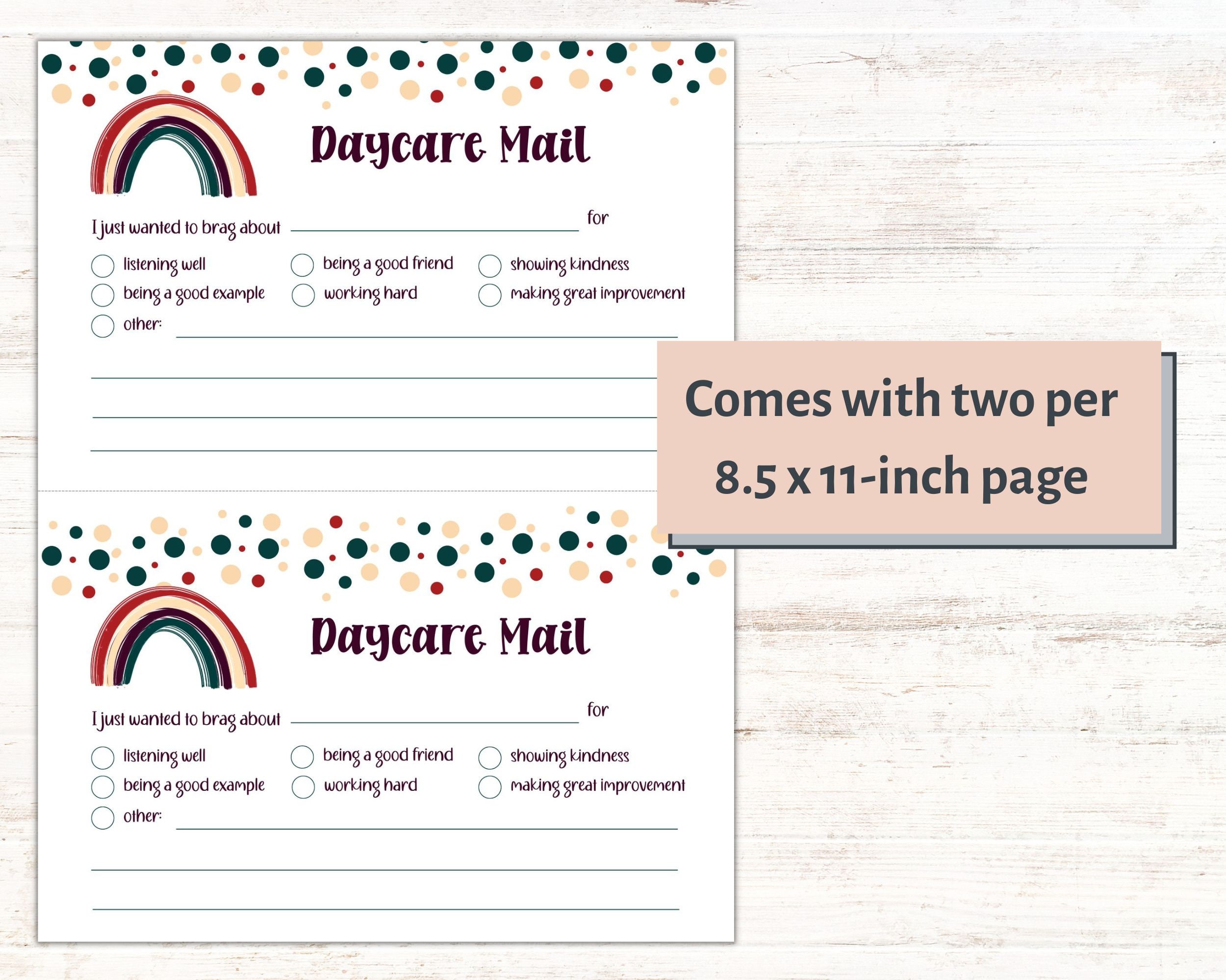 Daycare Note Printable | Daycare Mail | Boho Daycare Brag Card ...