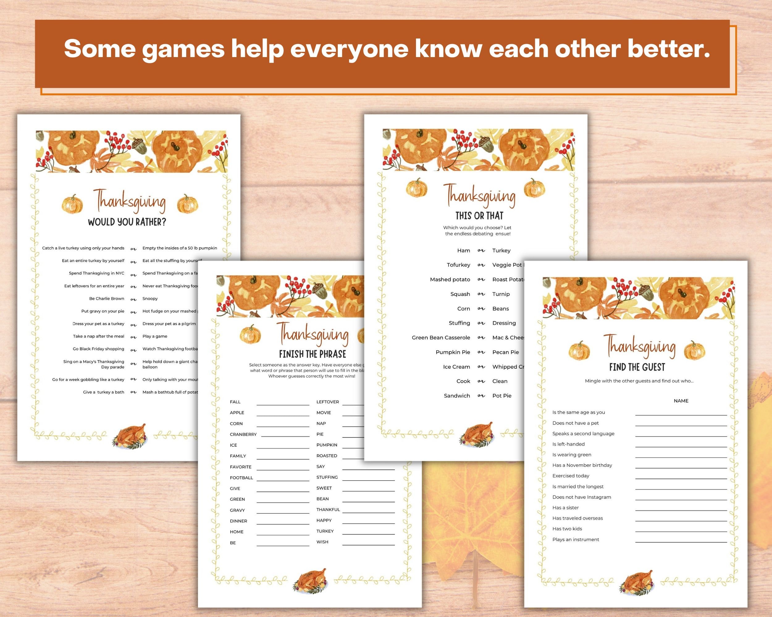 Thanksgiving Game Bundle Printable, Thanksgiving Games, Thanksgiving ...