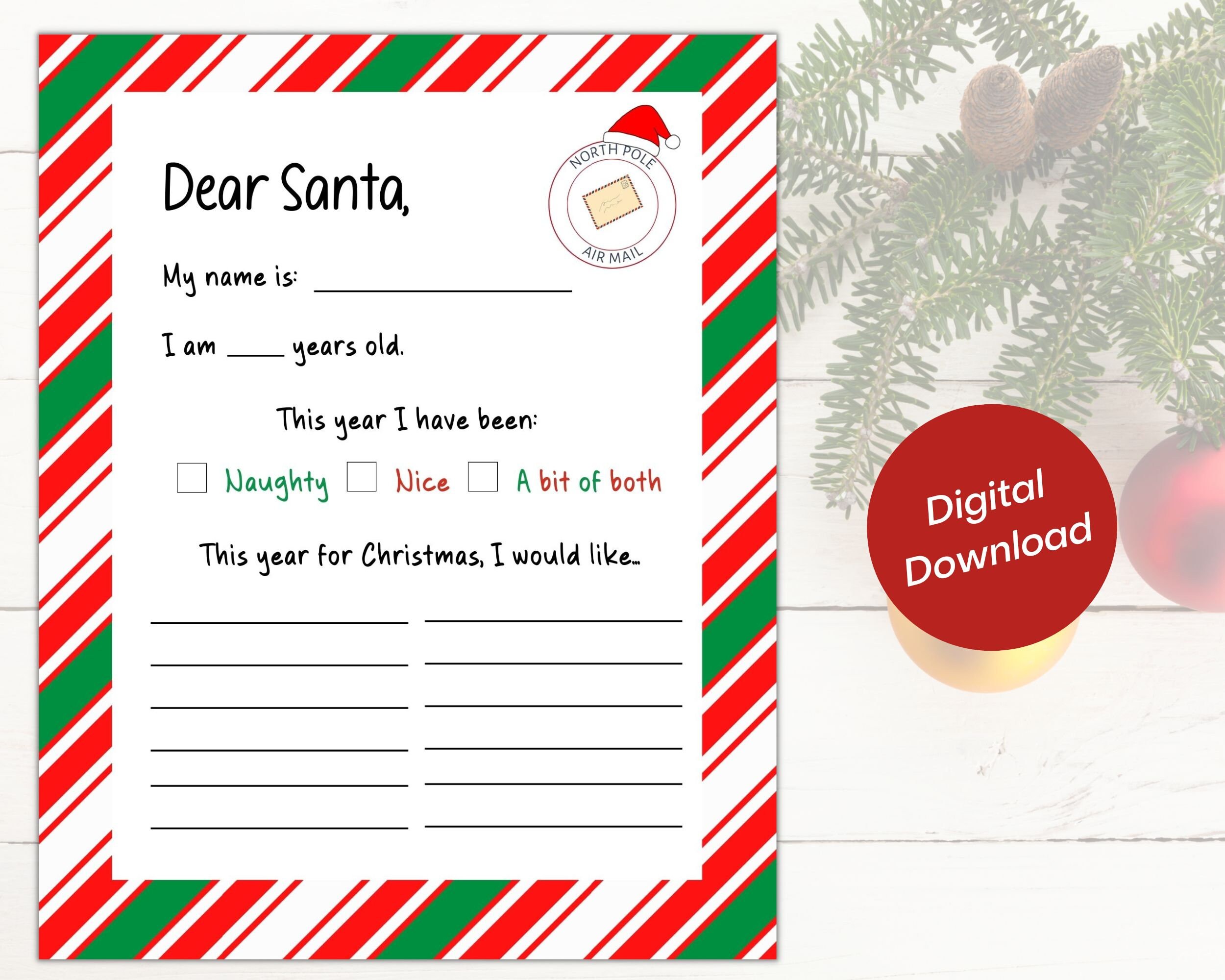 Letter to Santa Printable Christmas Gift Wish List Printable - Etsy