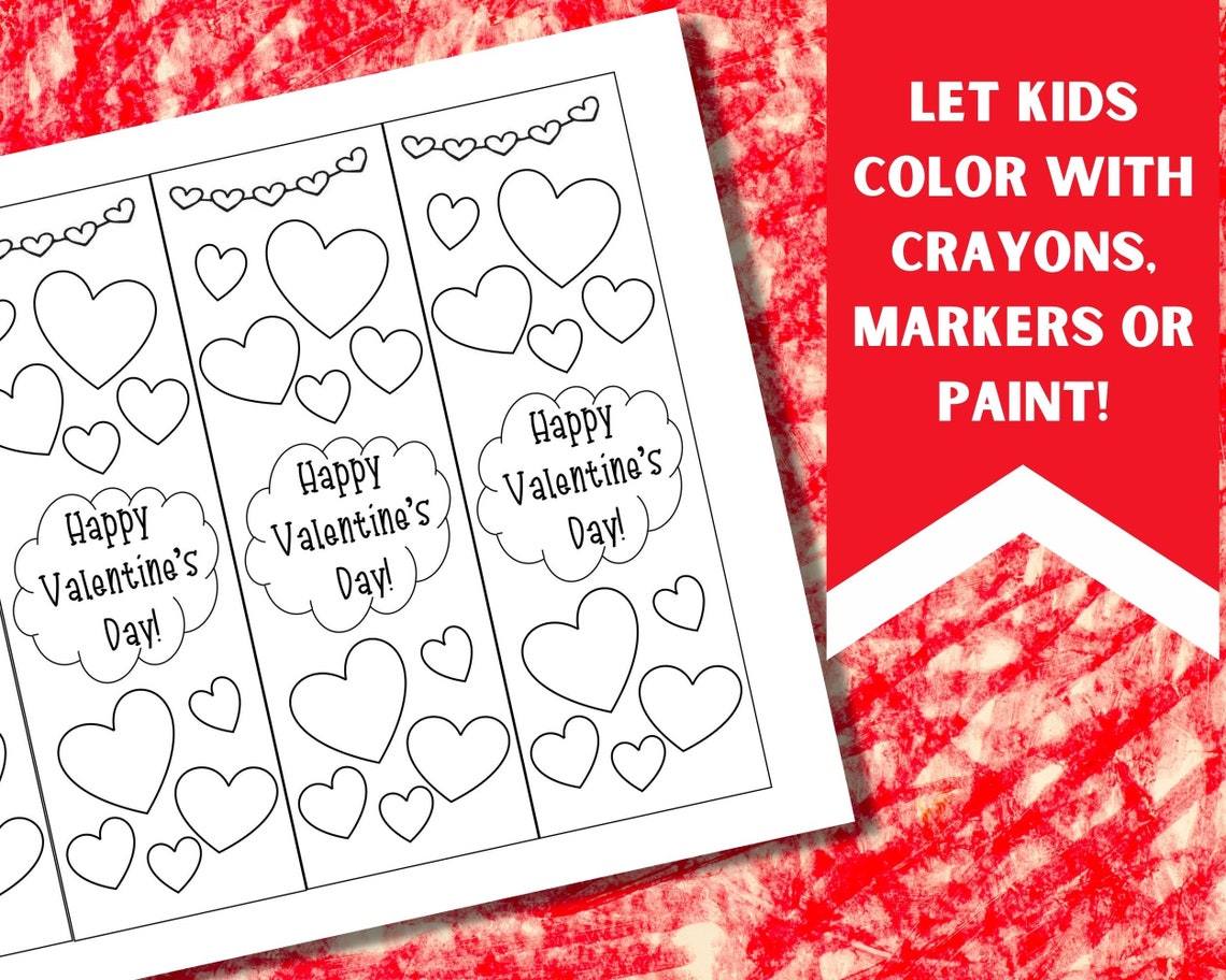 Valentine Bookmark Craft for Kids: Printable Coloring Page (PDF) - Etsy