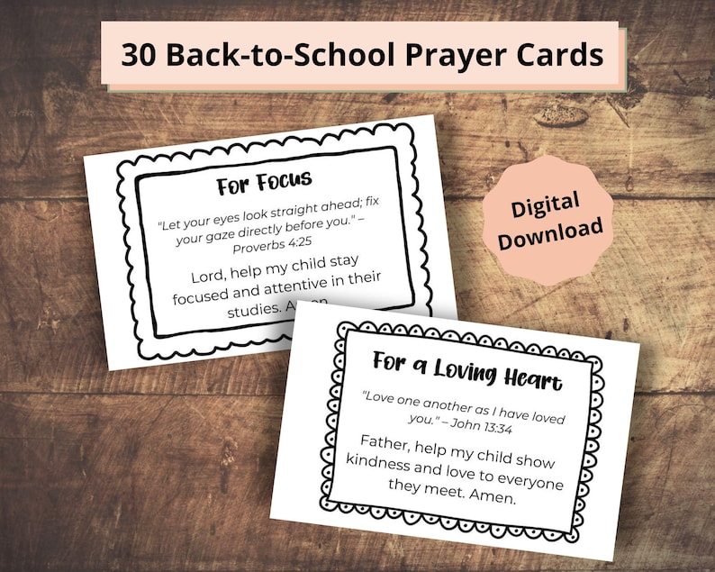 Back to School Prayer Cards: Bible Verse for Children (digital Download ...