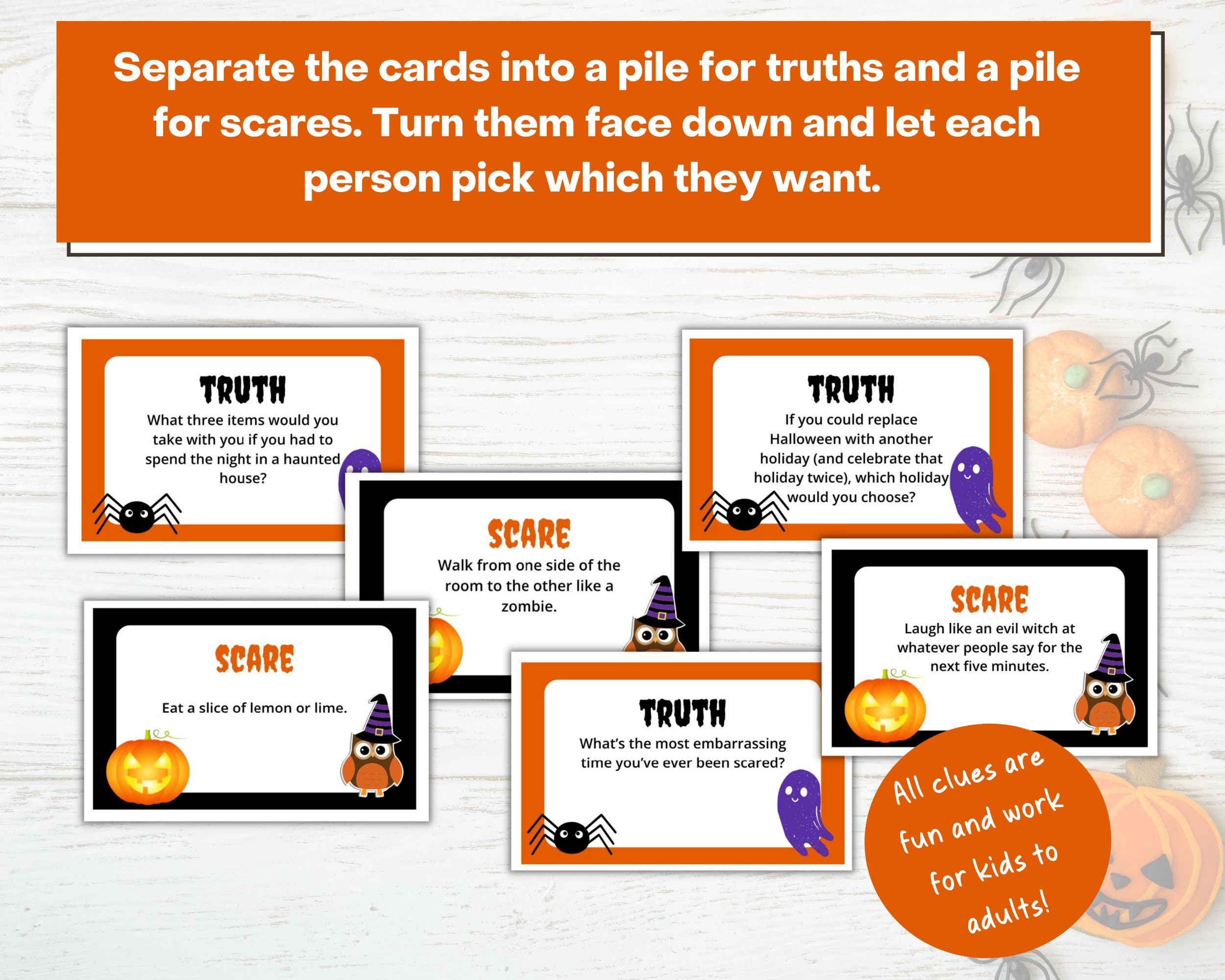 Editable Halloween Game Printable Truth or Scare Game Truth or Dare ...
