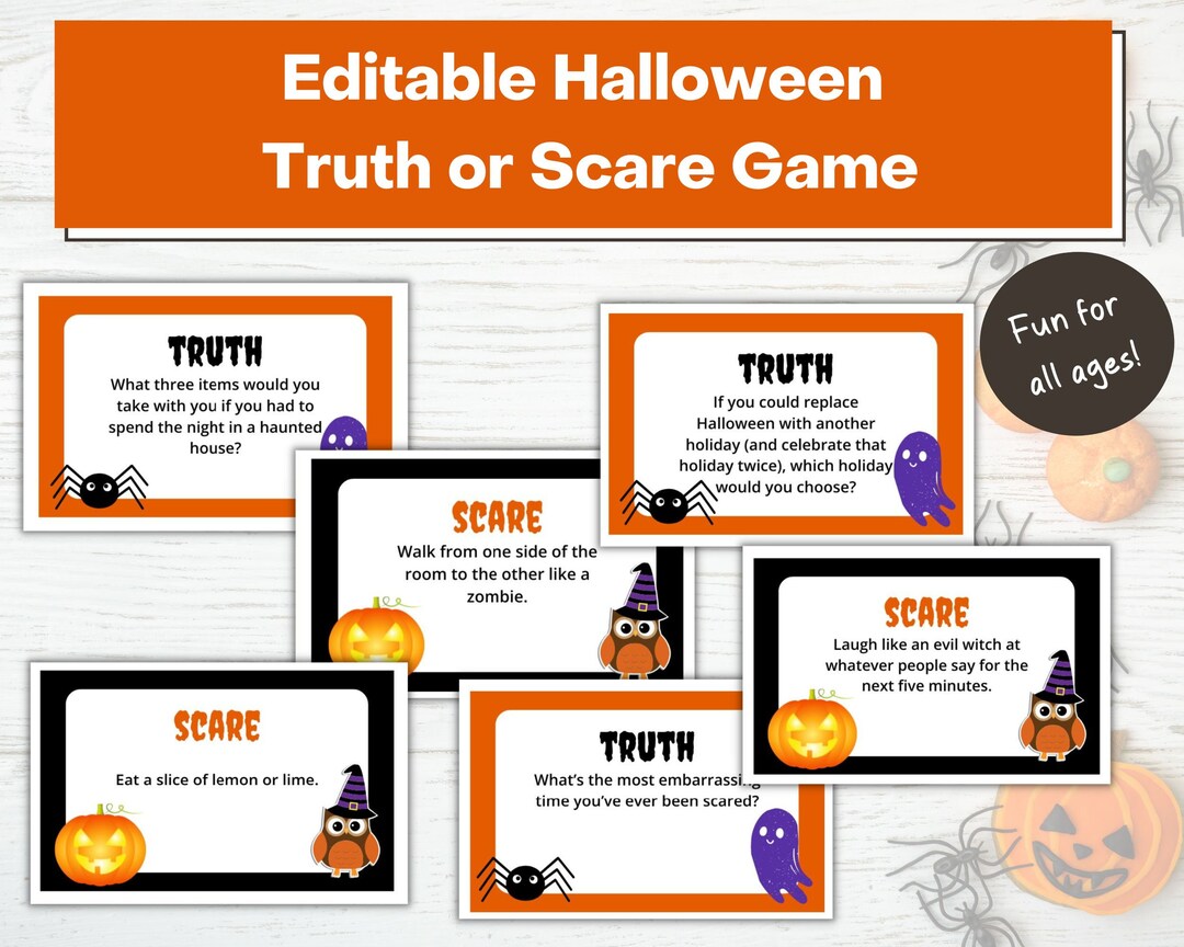 Editable Halloween Game Printable | Truth or Scare Game | Truth or Dare ...