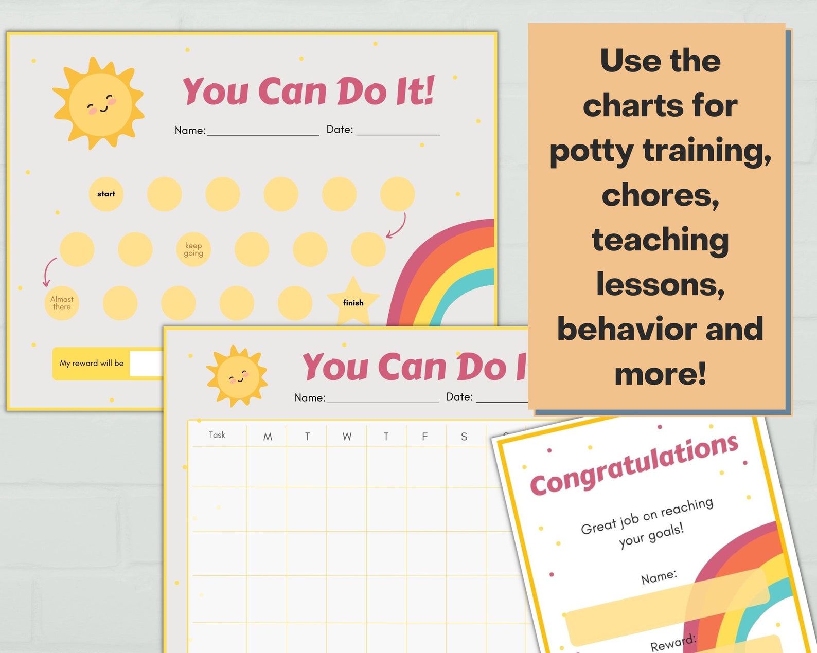 Rainbow Reward Chart for Children Printable, Behavior Chart, Daily ...