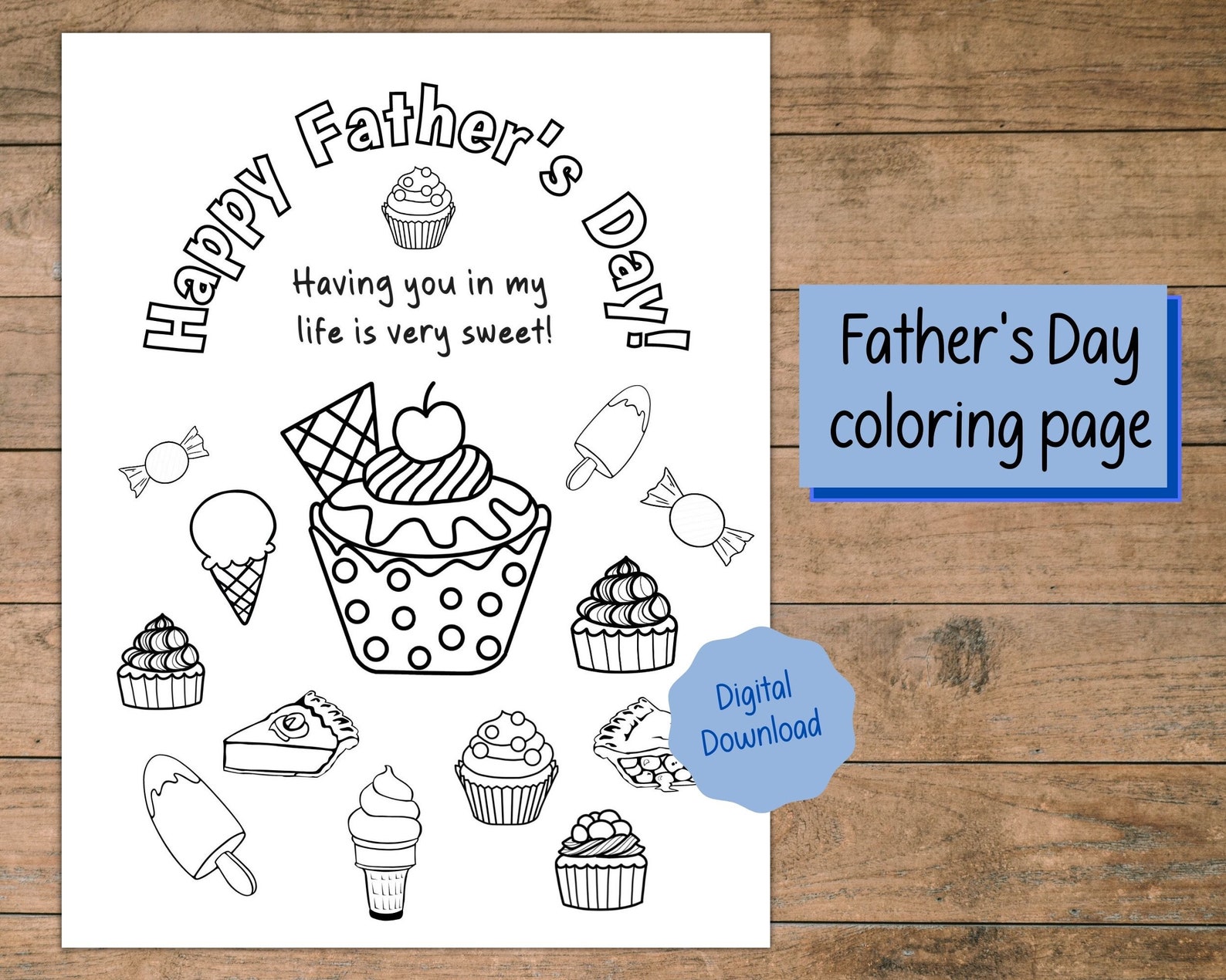Printable Father's Day Coloring Page Card: Sweet Treats (PDF) - Etsy