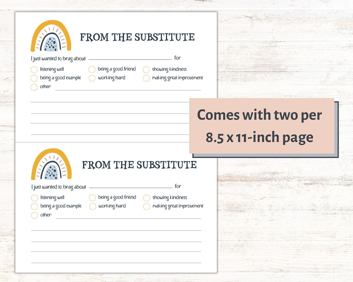Substitute Mail Printable Boho Rainbow Sub Note Good - Etsy