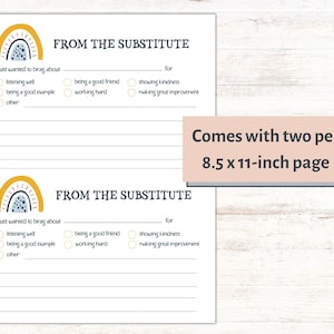 Substitute Mail Printable | Boho Rainbow Sub Note | Good Report From ...