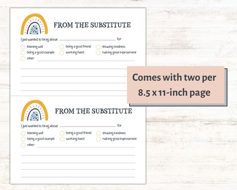 Substitute Mail Printable Boho Rainbow Sub Note Good - Etsy