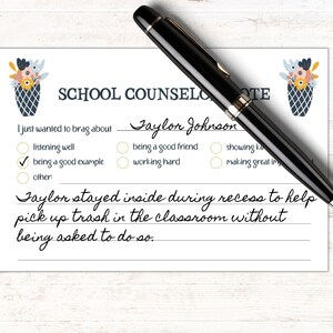 Boho School Counselor Note Printable: Student Recognition (digital ...