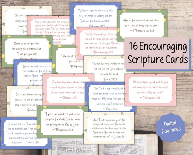 Printable Scripture Cards | 16 Encouragement Cards With Bible Verses to ...