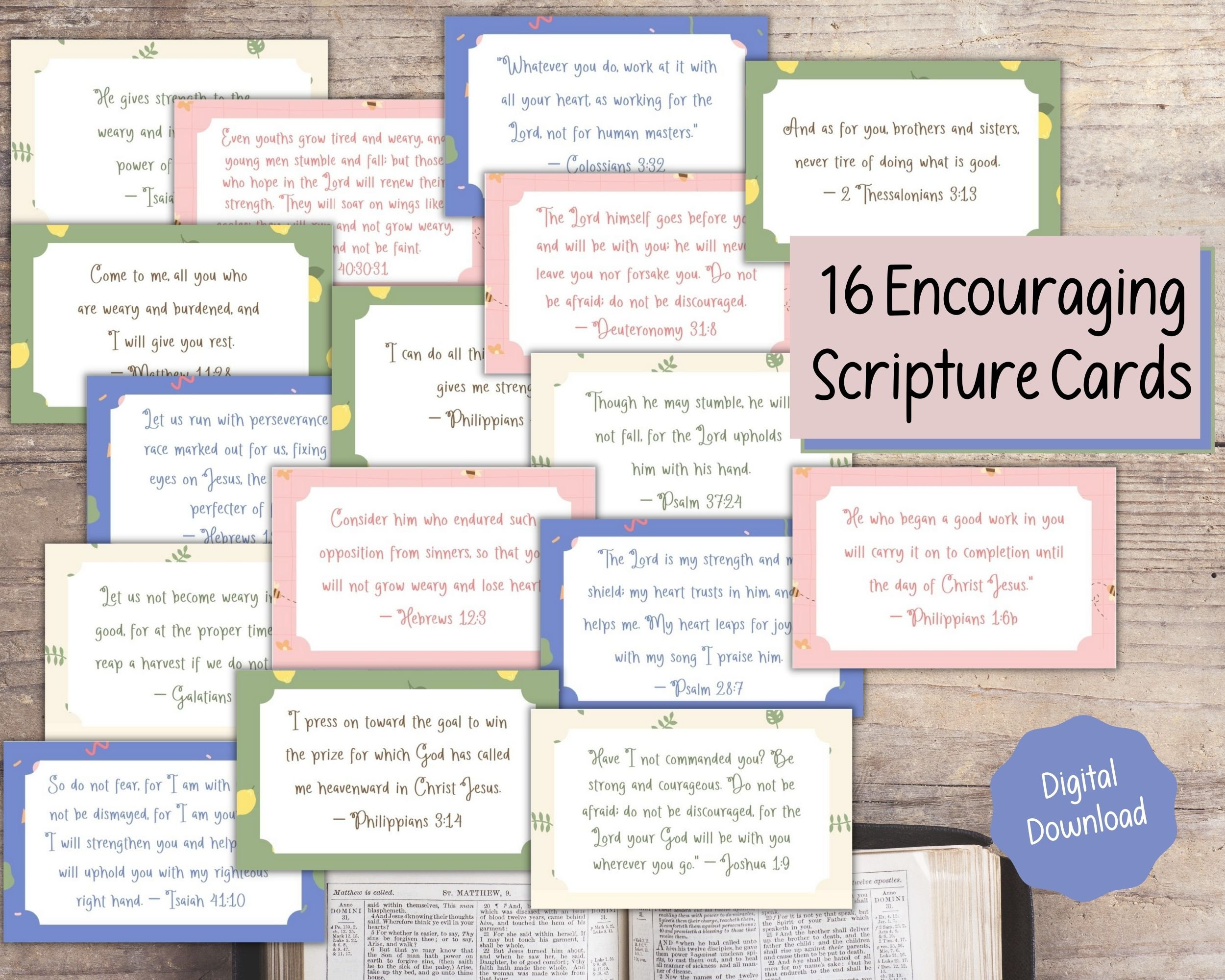 Printable Scripture Cards | 16 Encouragement Cards With Bible Verses to ...