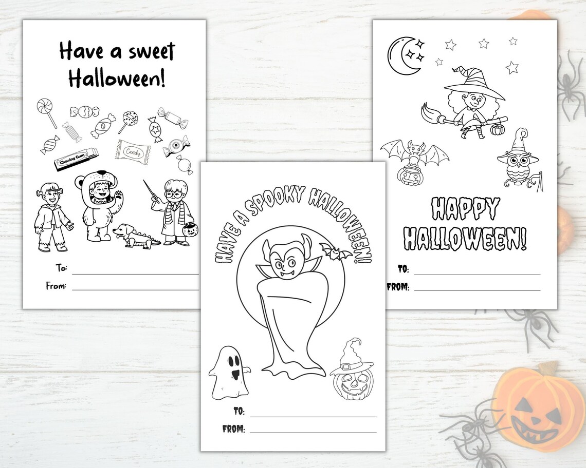 Halloween Coloring Cards Printable Halloween Class Party Activity ...