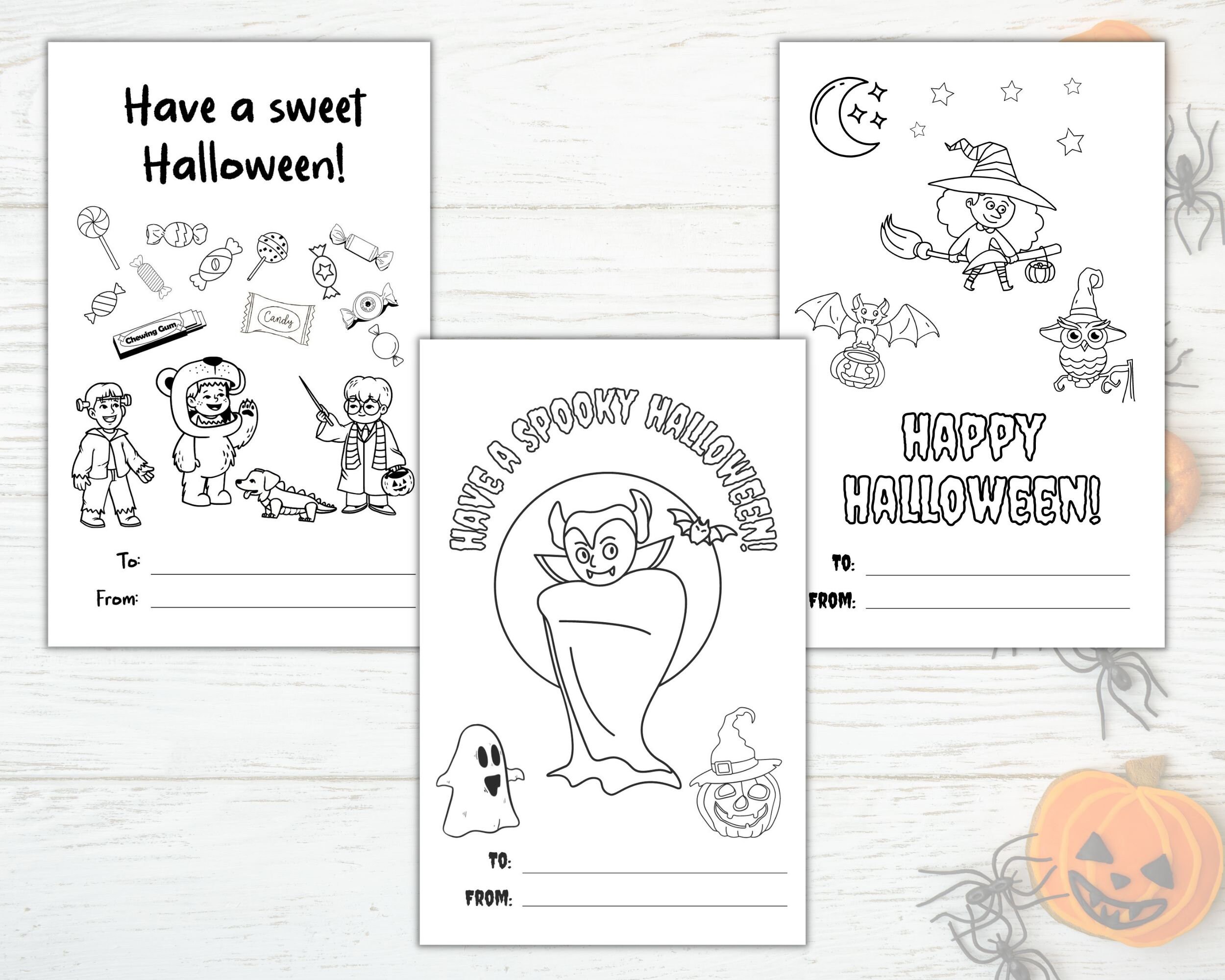 Halloween Coloring Cards Printable | Halloween Class Party Activity ...