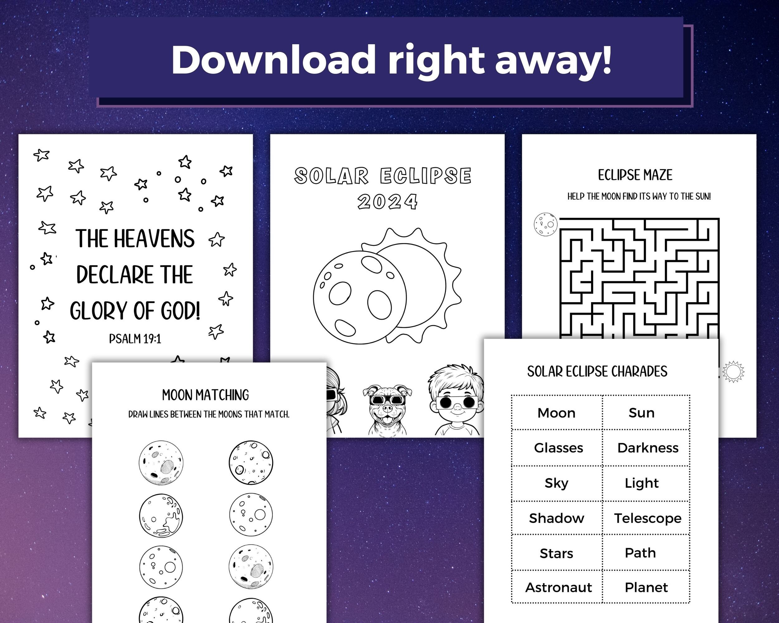Printable Eclipse 2024 Activity Pages for Kids Eclipse Party Christian ...