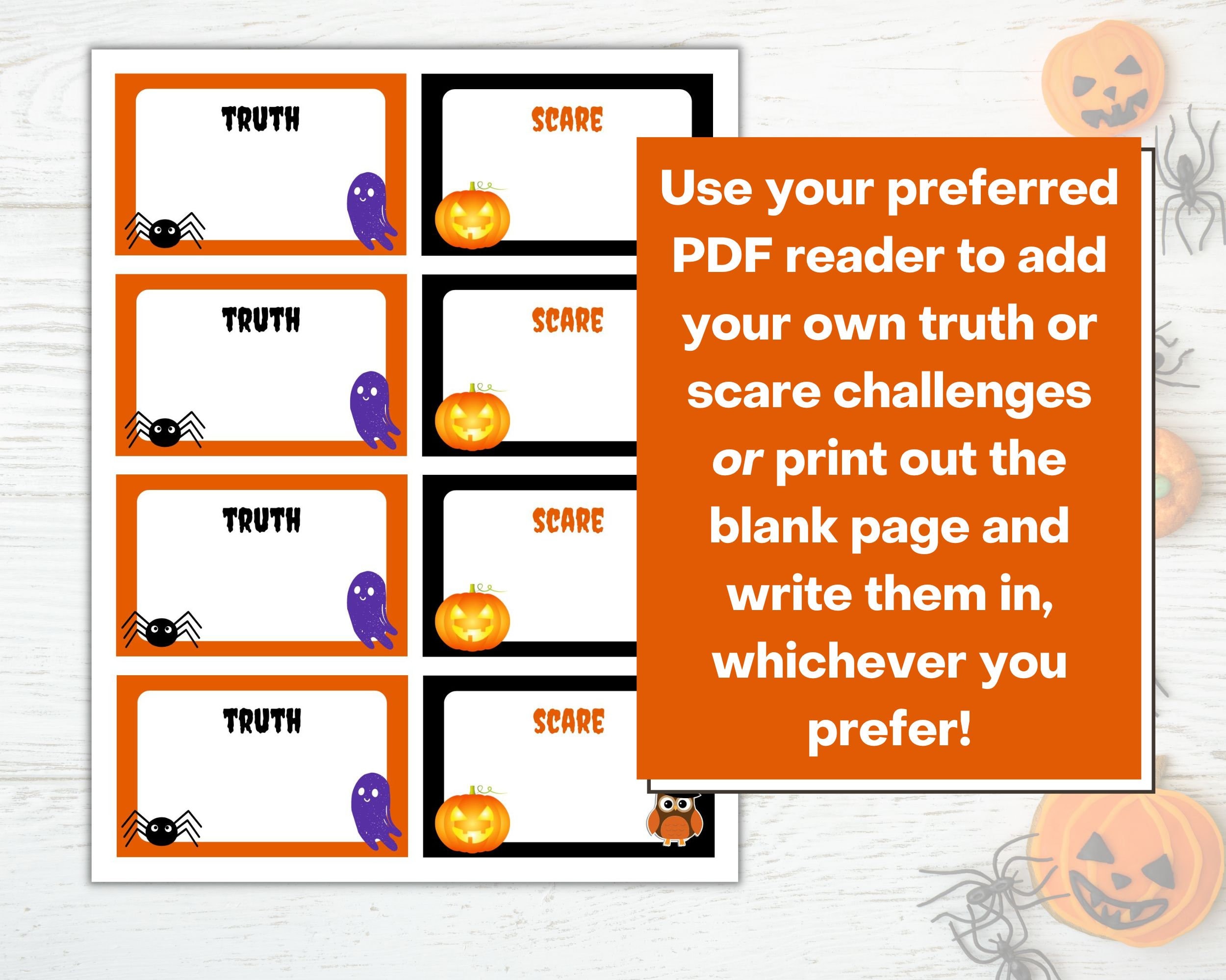 Editable Halloween Game Printable Truth or Scare Game Truth or Dare ...