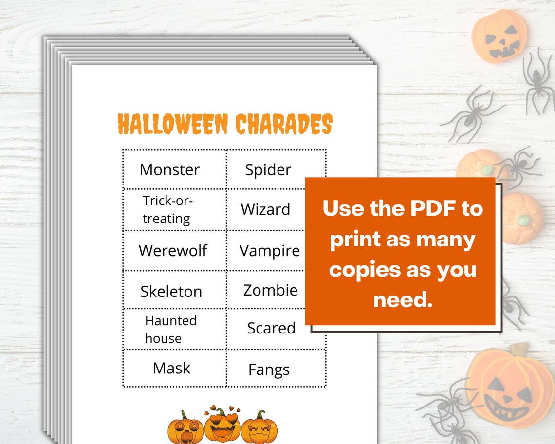 Editable Halloween Charades Printable Halloween Games - Etsy