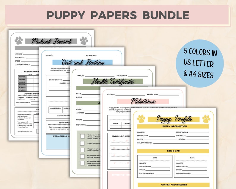 Breeder Puppy Pack, Puppy Records Bundle, Dog Breeder, A4, US Letter ...