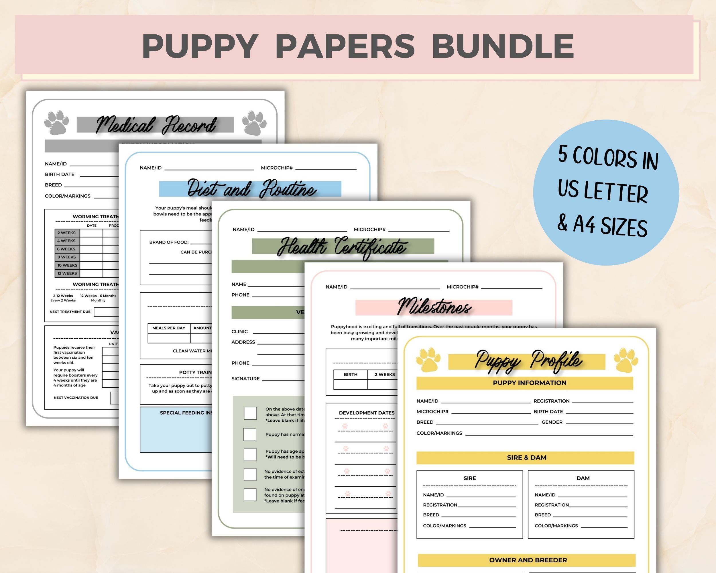 Breeder Puppy Pack, Puppy Records Bundle, Dog Breeder, A4, US Letter ...