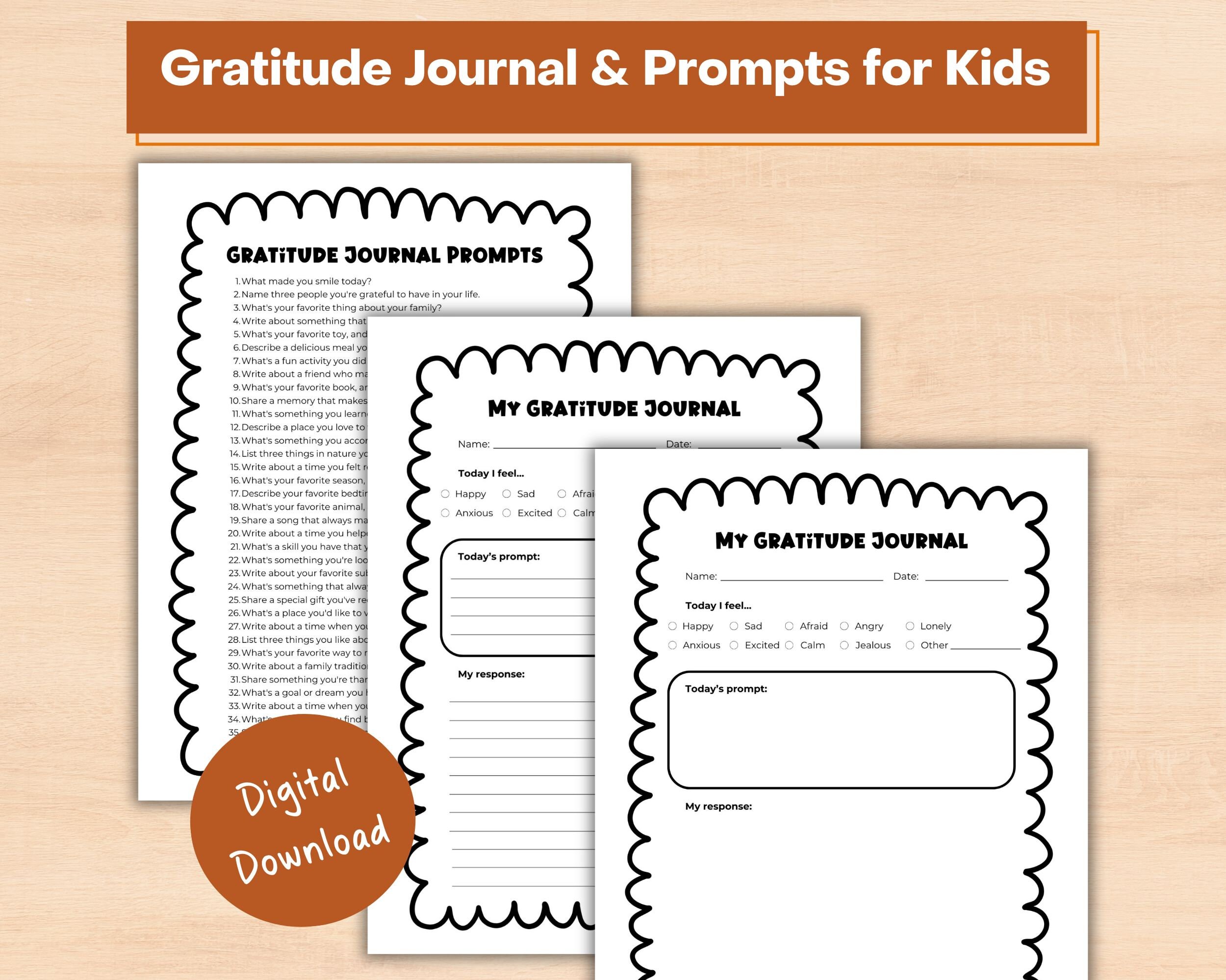 Printable Gratitude Journal Worksheet for Kids, Daily Gratitude Journal ...