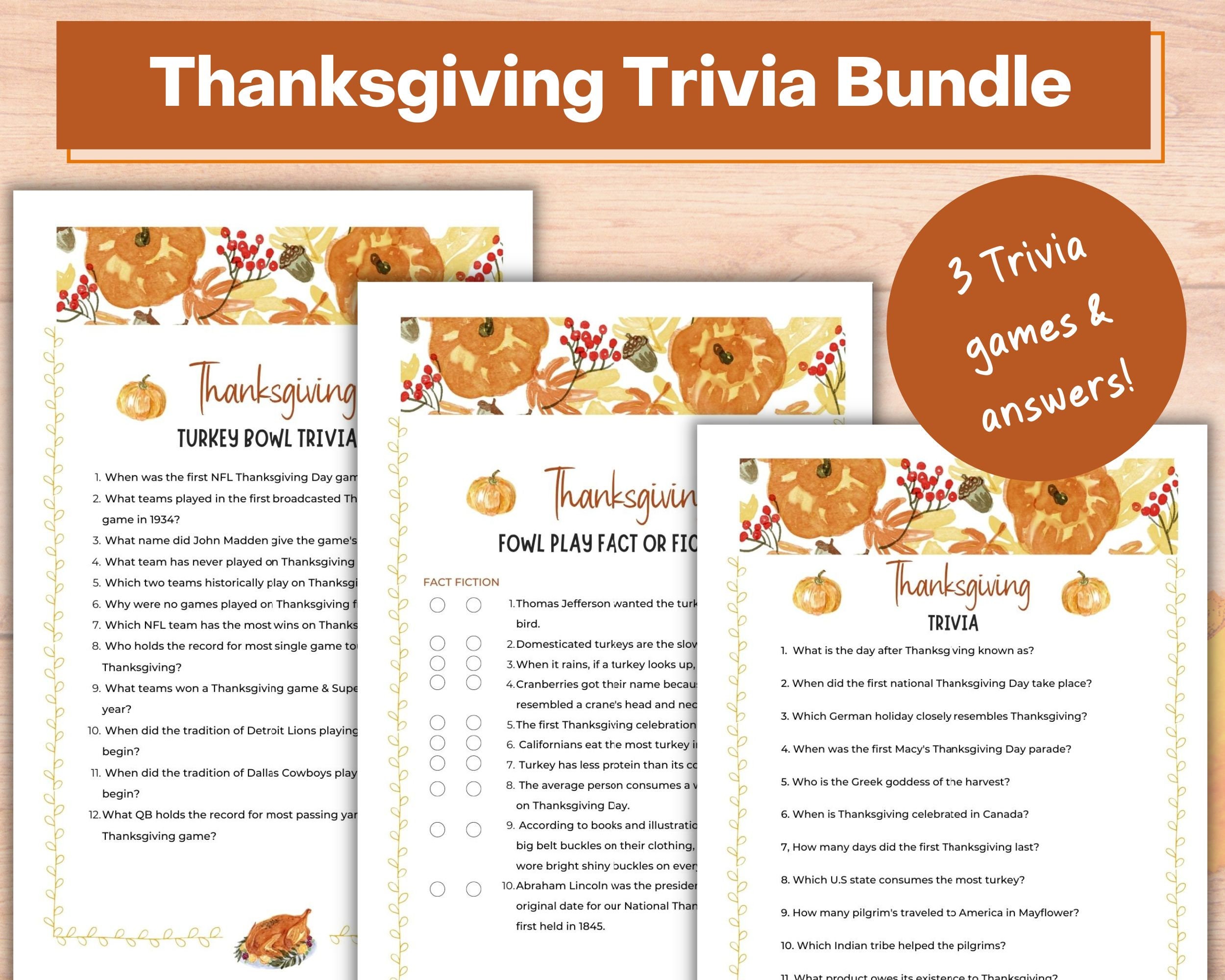 Thanksgiving Games Printable | Thanksgiving Trivia Bundle ...