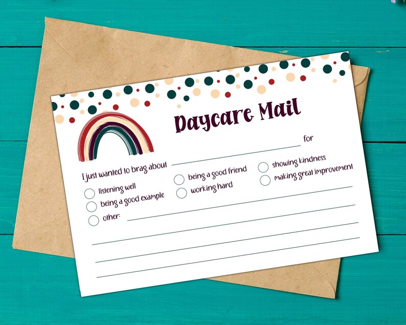 Daycare Note Printable | Daycare Mail | Boho Daycare Brag Card ...