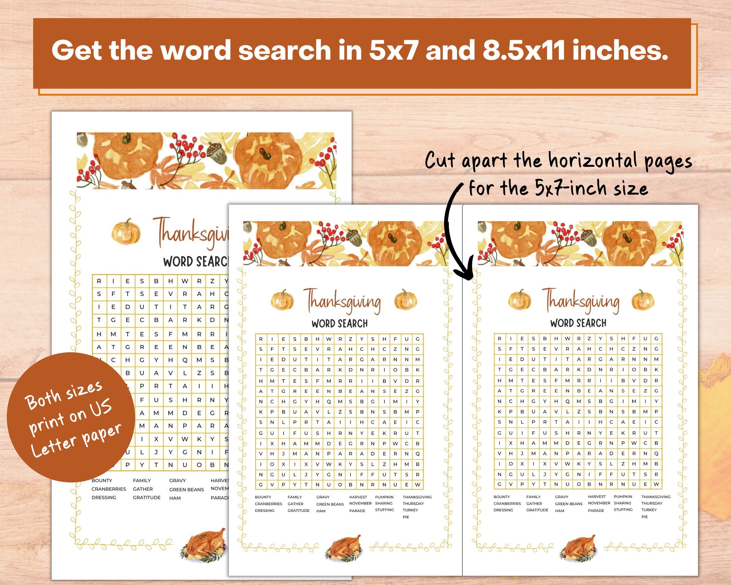 Thanksgiving Word Search Printable Thanksgiving Games - Etsy