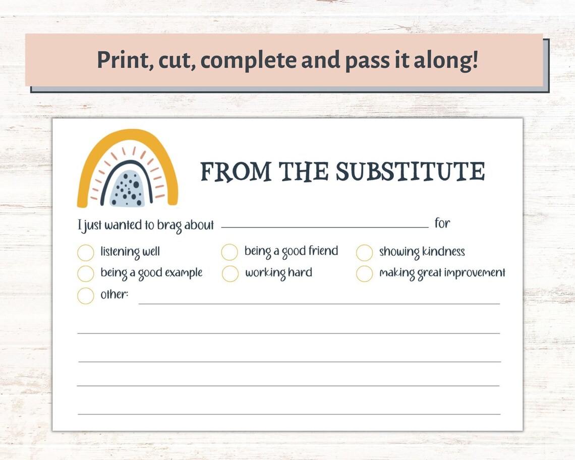 Substitute Mail Printable Boho Rainbow Sub Note Good - Etsy