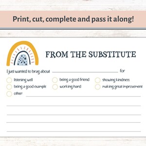 Substitute Mail Printable | Boho Rainbow Sub Note | Good Report From ...