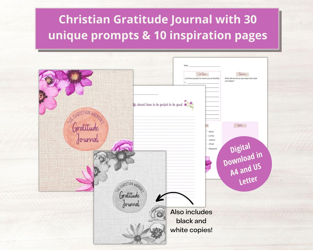 Christian Gratitude Journal Printable: Daily Prompts, Prayer Journal ...