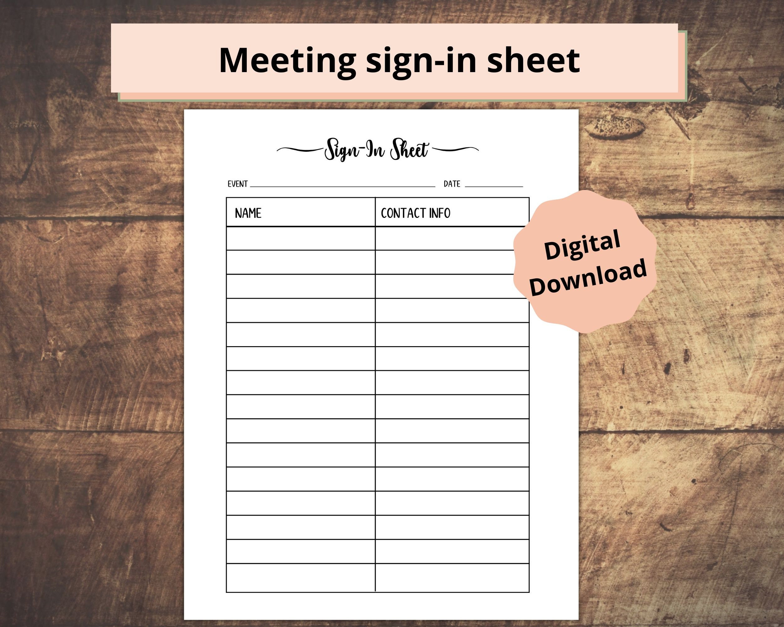 Small Group Sign-in Sheet, Sunday School Teacher Resources, Bible Study ...