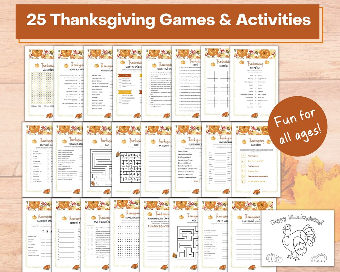 Thanksgiving Game Bundle Printable, Thanksgiving Games, Thanksgiving ...
