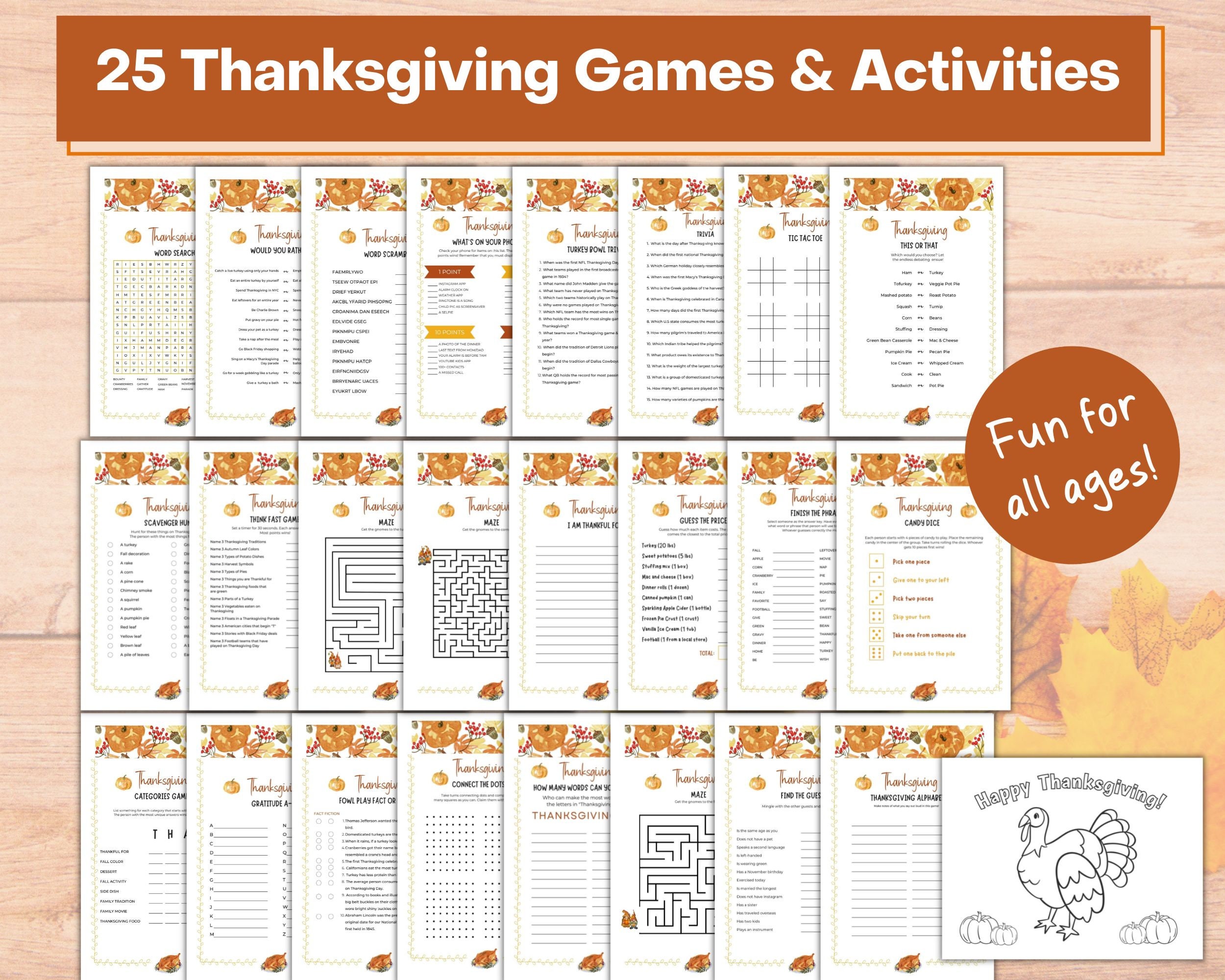 Thanksgiving Game Bundle Printable, Thanksgiving Games, Thanksgiving ...