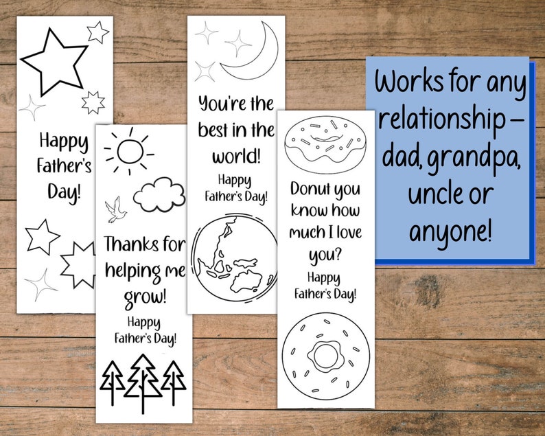 Printable Father's Day Coloring Bookmarks, DIY Gift for Dad, Gift for ...