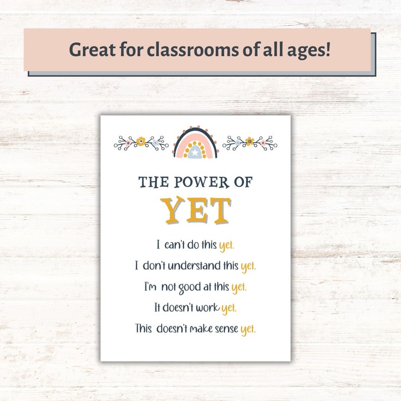 Boho Rainbow Classroom Poster: the Power of yet (digital Download) - Etsy