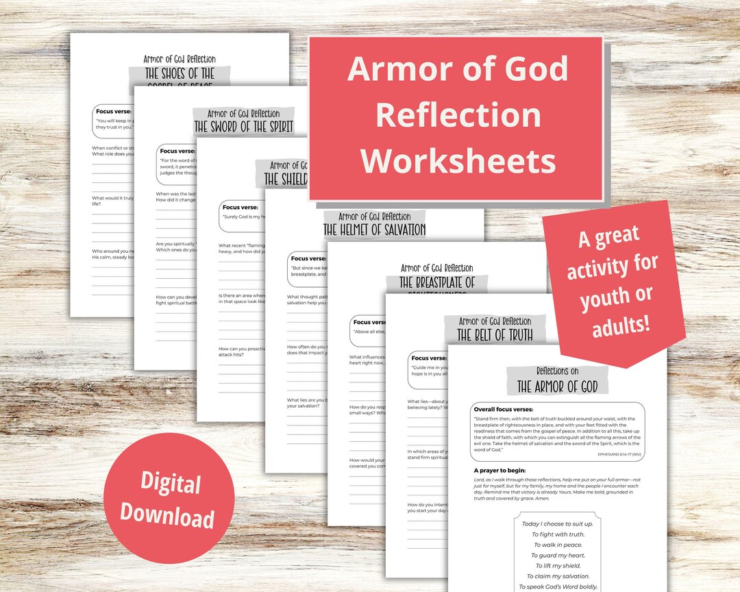 Armor of God Reflection Worksheets: Bible Study, Christian Youth (PDF ...