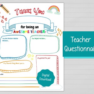 Printable Teacher Appreciation Questionnaire | Instant Digital Download ...