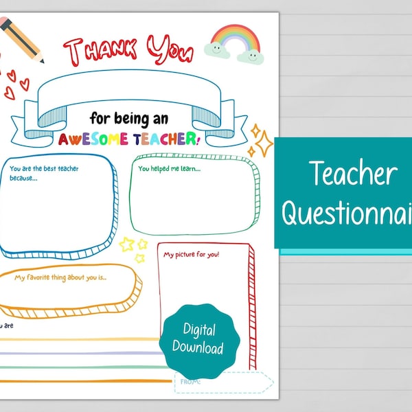 Printable Teacher Appreciation Questionnaire - Etsy