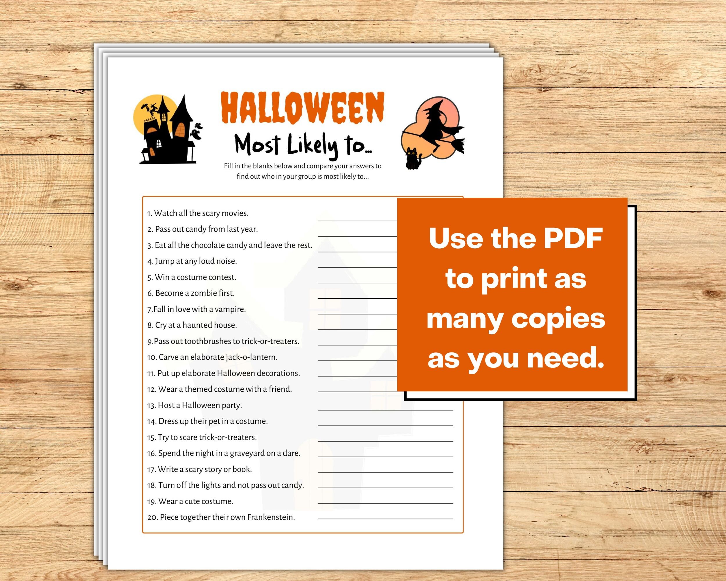 Halloween Most Likely to Game Printable, Funny Halloween Game, Adult ...