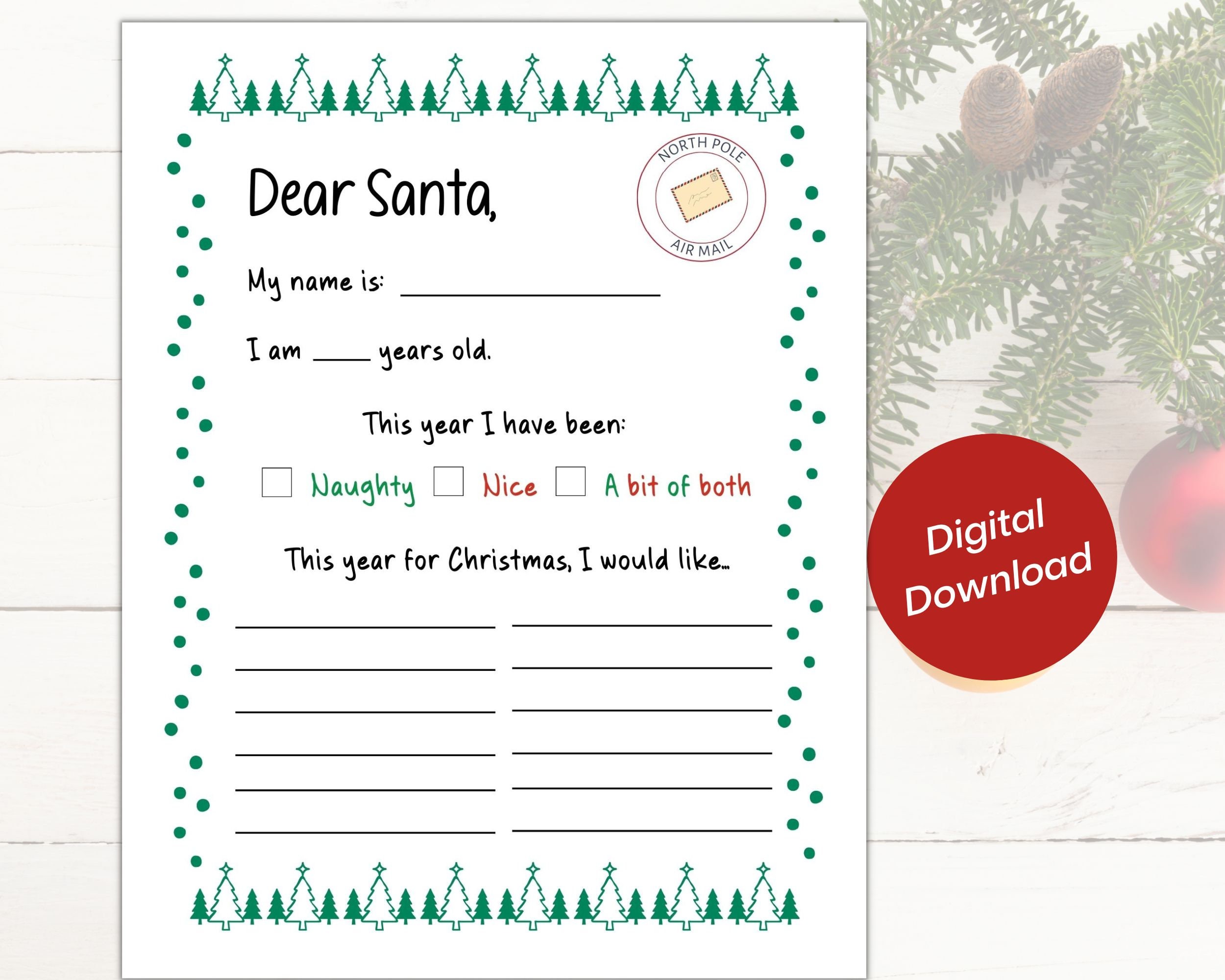 Letter to Santa Printable Christmas Gift Wish List Printable Template ...