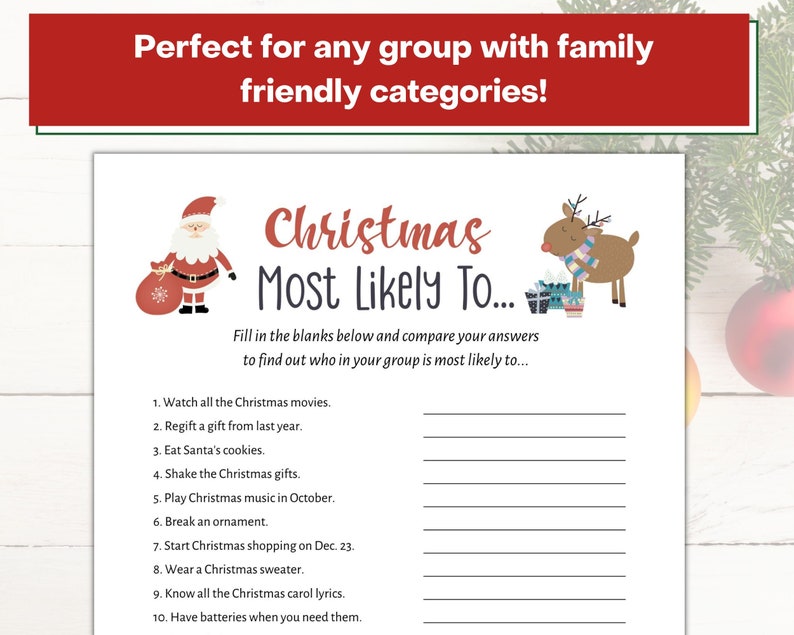 Christmas Most Likely to Game Printable | Funny Christmas Game ... Christmas Most Likely to Game Printable | Funny Christmas Game ...