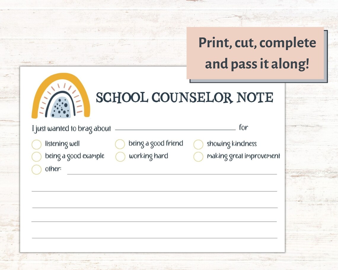 Boho Rainbow School Counselor Note Printable (digital Download) - Etsy