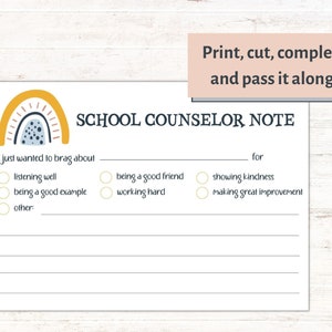 Boho Rainbow School Counselor Note Printable (digital Download) - Etsy